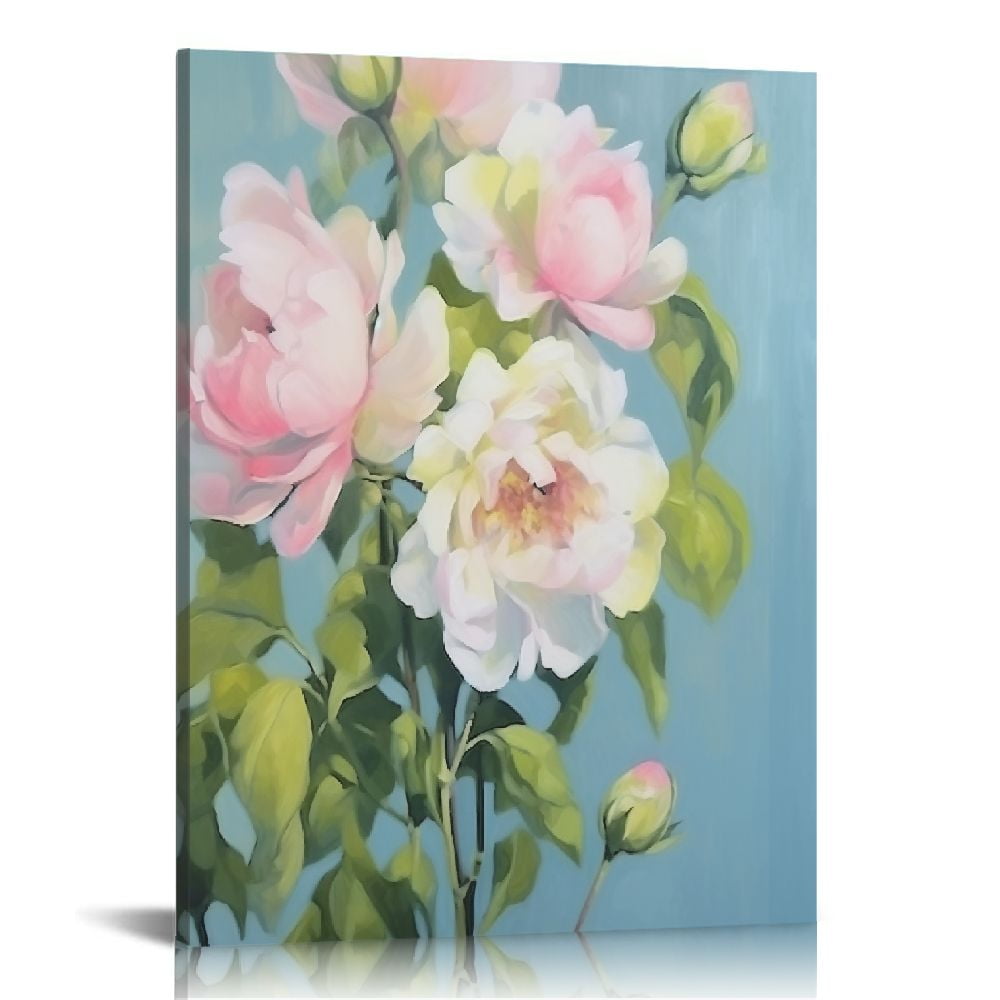COMIO Pink Floral Wall Art- Pink Flower Canvas Wall Decor Pastel Peony ...