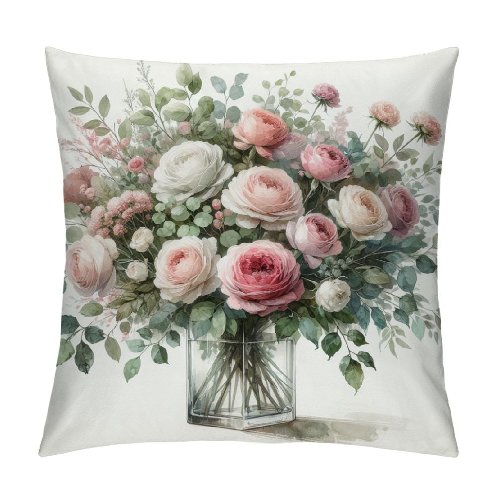 COMIO Pink Flower Floral Spring Throw Pillow Covers Mason Jar Welcome ...