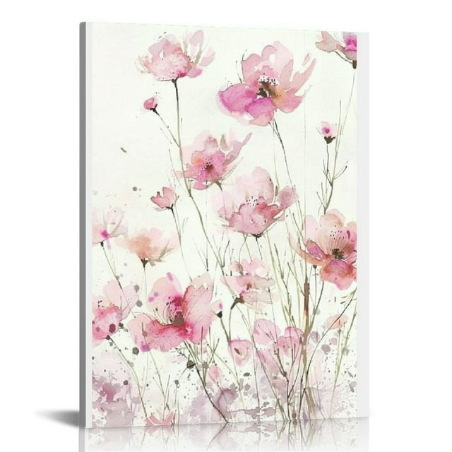 COMIO Pink Flower Wall Art Bedroom Romantic Floral Wildflower Plants ...