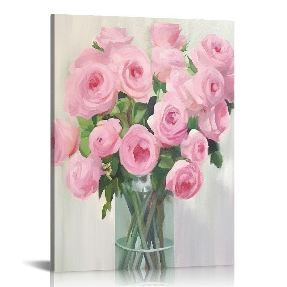 COMIO Pink Flowers Canvas Prints Wall Art Roses in Vase Wall Decor ...