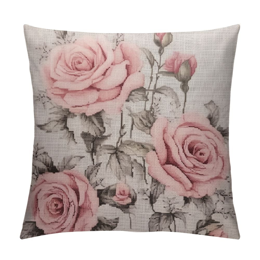 Comio Pink Flowers And Leaves Pillow Case Watercolor Floral Pattern