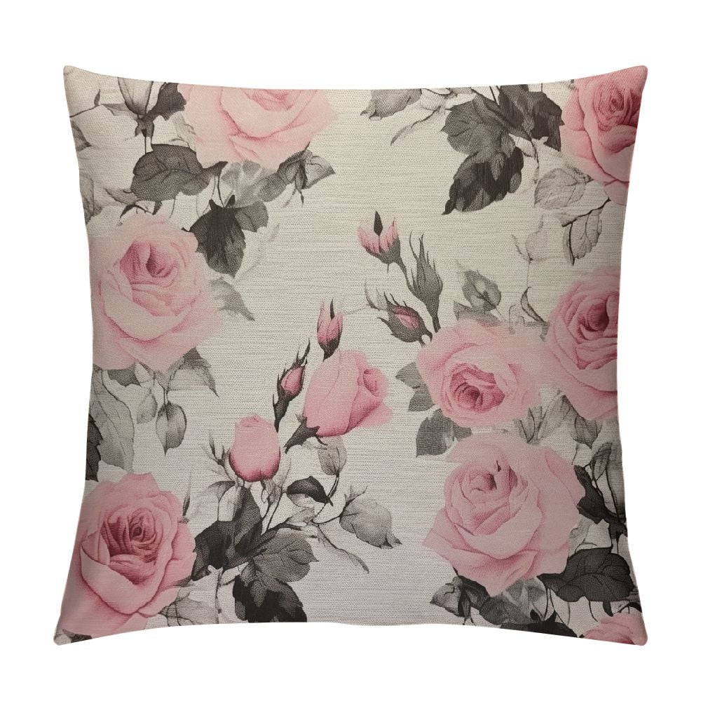 MLJA Pink Flowers Throw Pillow Cover,Watercolor Leaves Floral Rose in ...