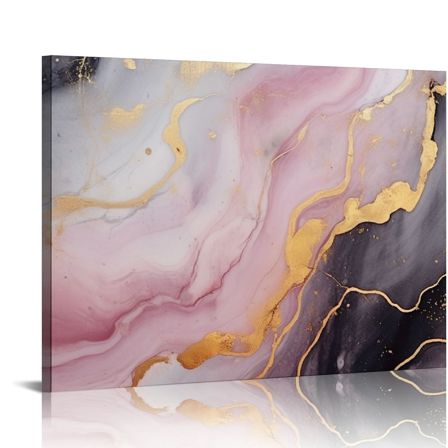 COMIO Pink and Gold Abstract Canvas Wall Art Pink Marble Painting Gold ...