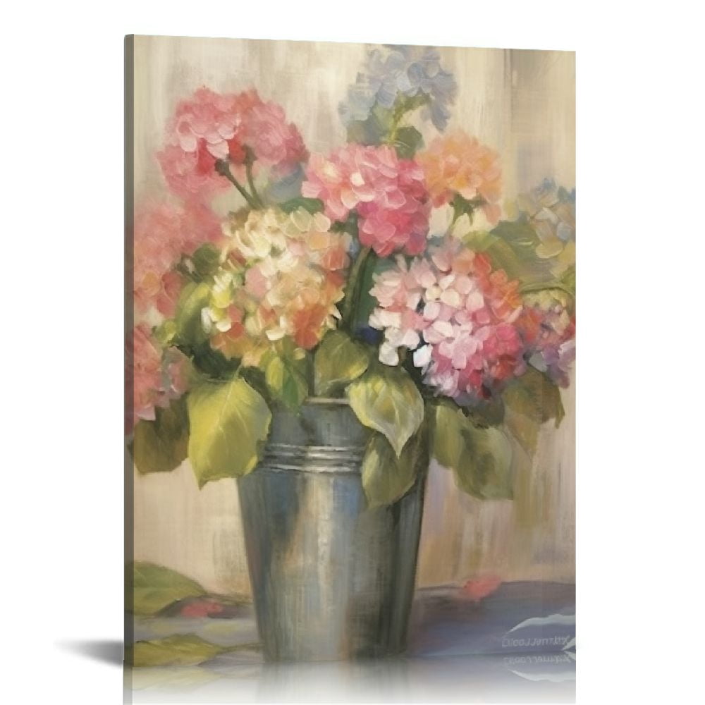 COMIO Pink Hydrangea Canvas Wall Art Print, Hydrangea Artwork - Walmart.com