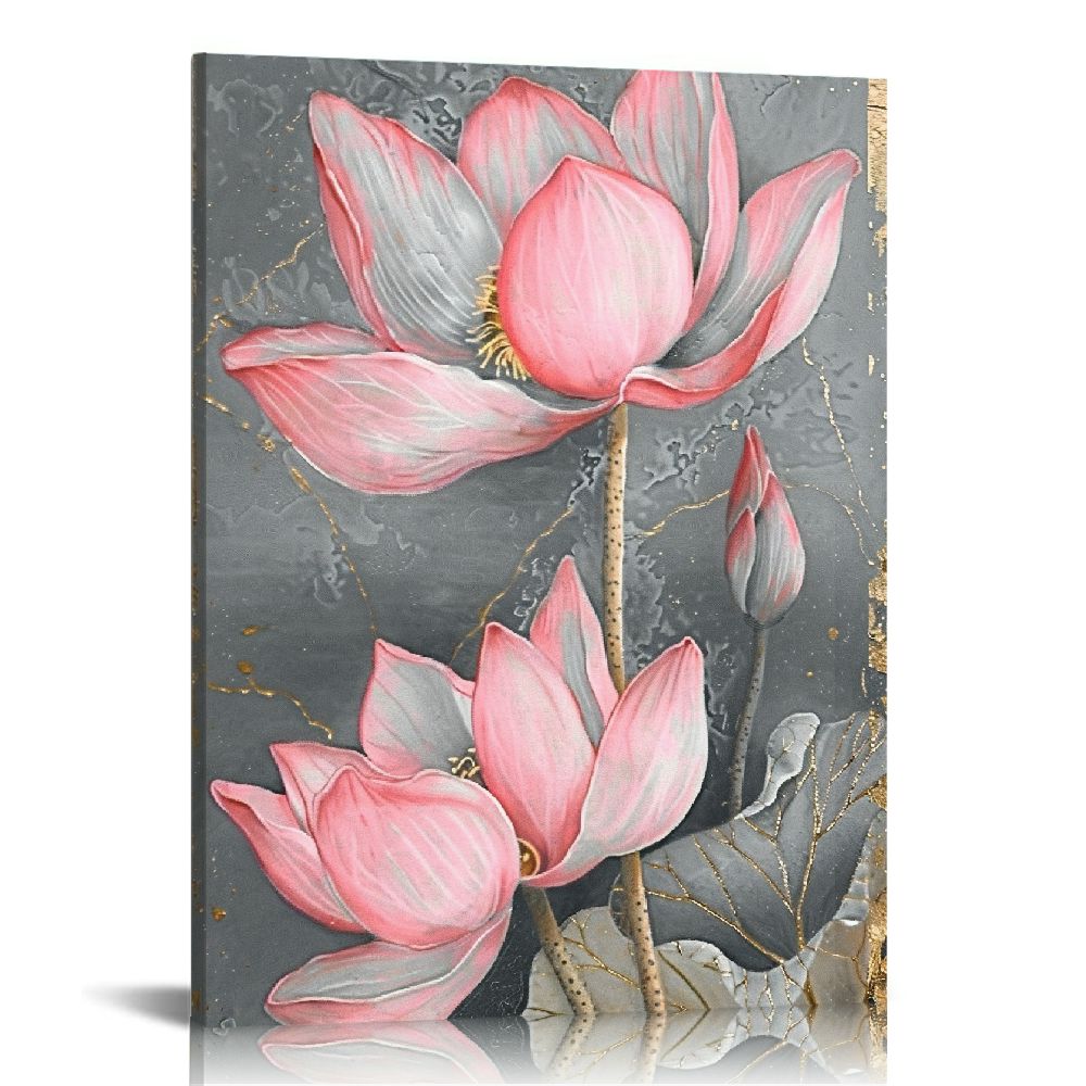 COMIO Pink Lotus Flowers Canvas Wall Art Elegant Water Lily Floral ...