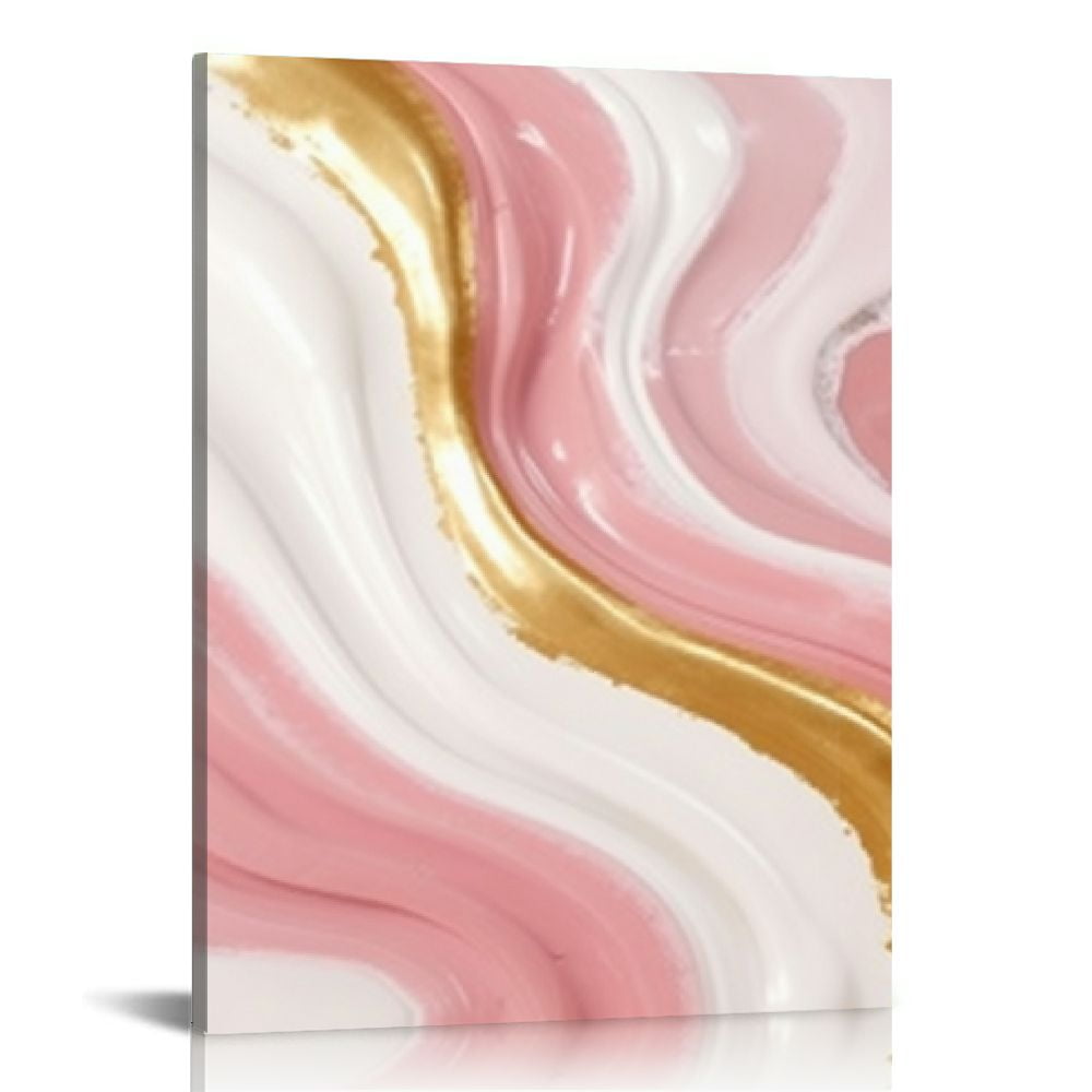 COMIO Pink Marble Canvas Wall Art Glitter Gold Blush Picture Blush ...