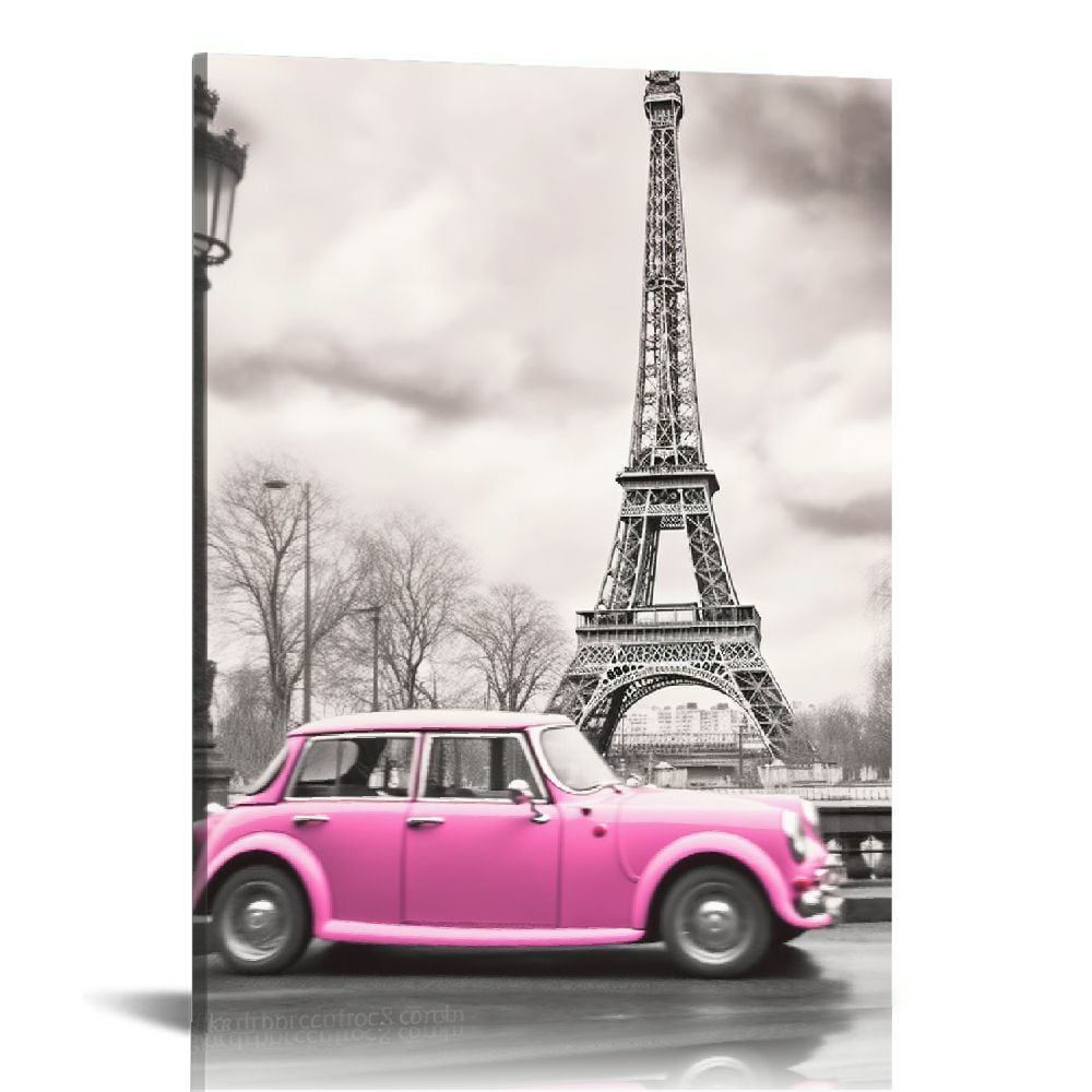 COMIO Pink Paris Art Wall Decor Eiffel Tower Canvas Wall Art for ...