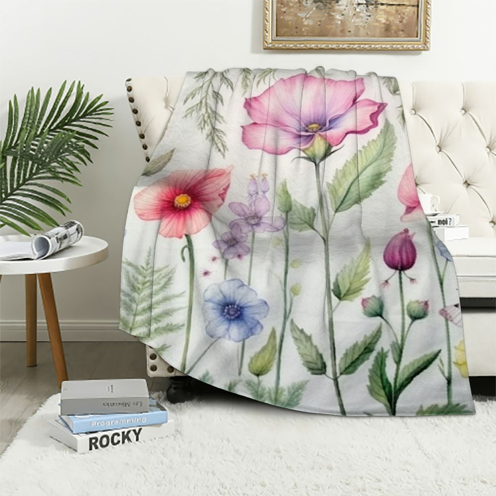 COMIO Pink Poppy Sherpa Blanket Poppy Floral Throw Blanket for Sofa ...