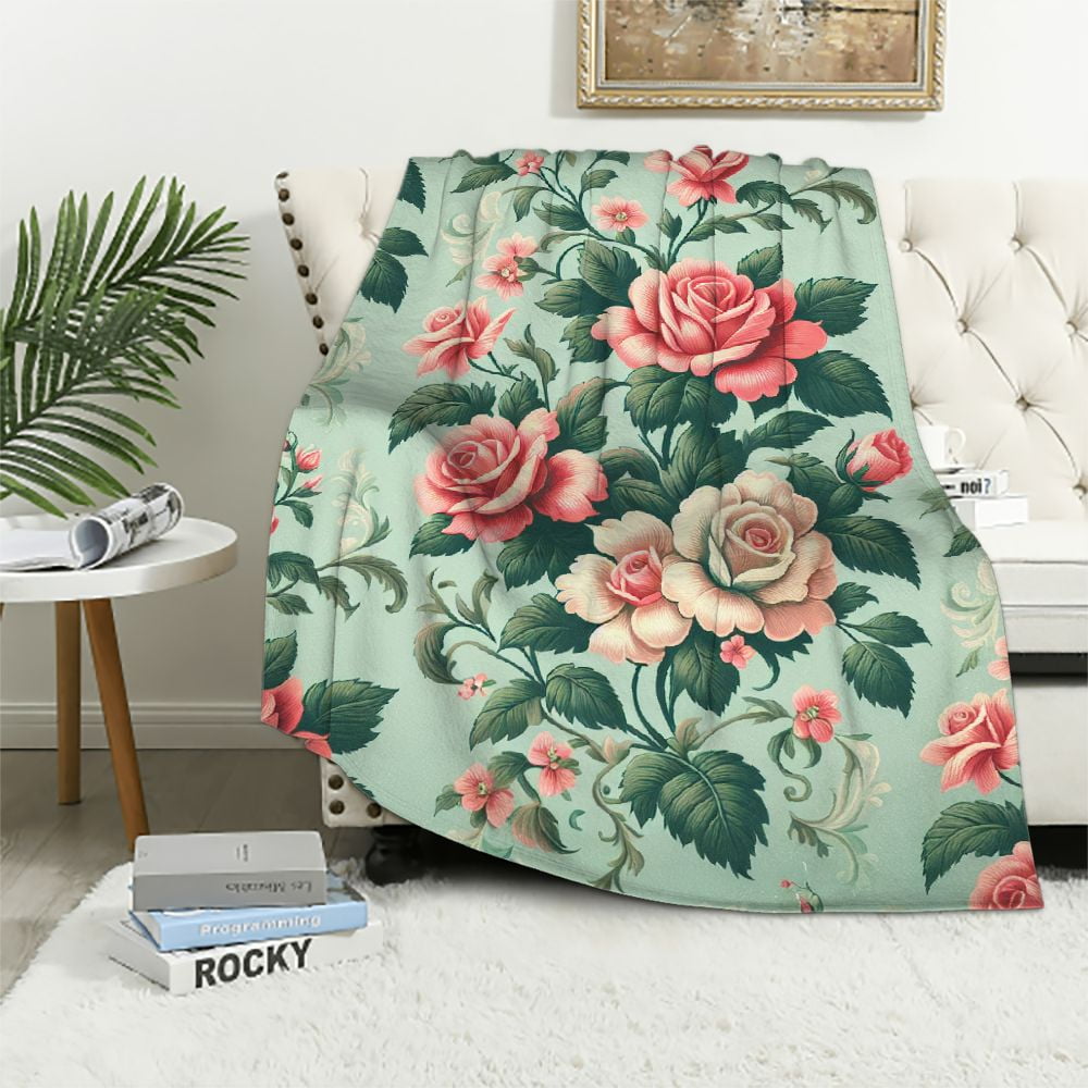 COMIO Pink Rose Floral Blanket Gifts for Women Chic Flowers Romantic ...