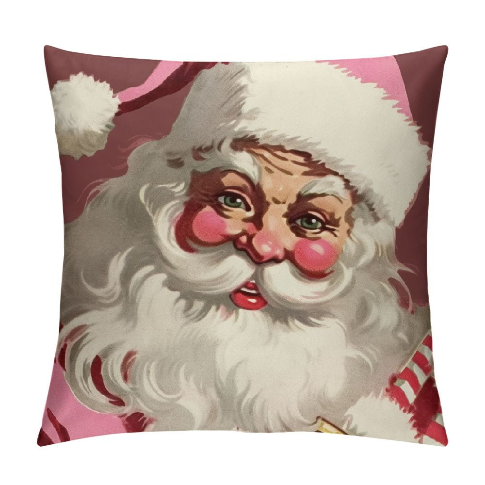 COMIO Pink Vintage Santa Christmas Pillow Covers, Santa Decor, Vintage ...