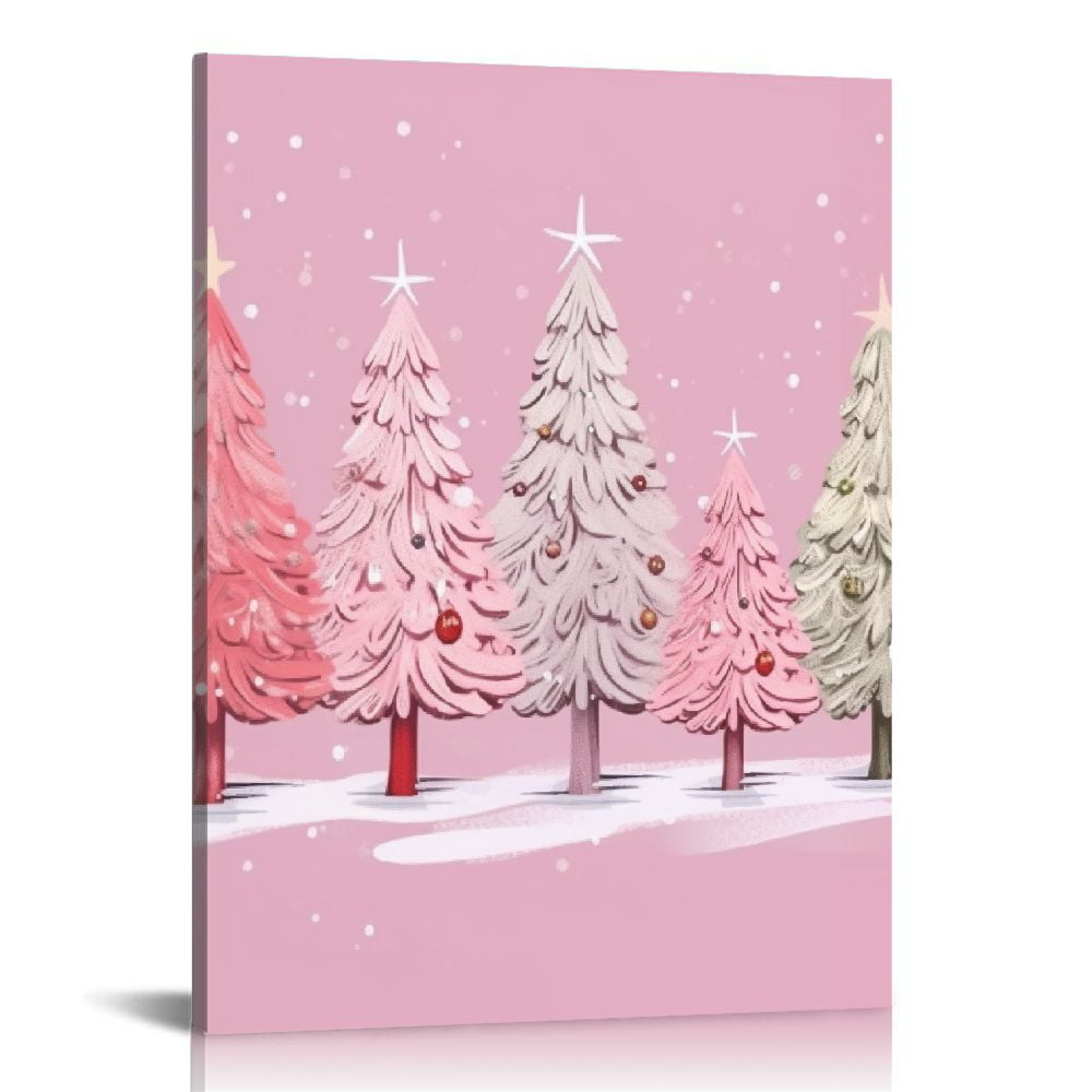COMIO Pink tree Wall Art Prints,Merry Christmas Winter Wall Art Decor ...