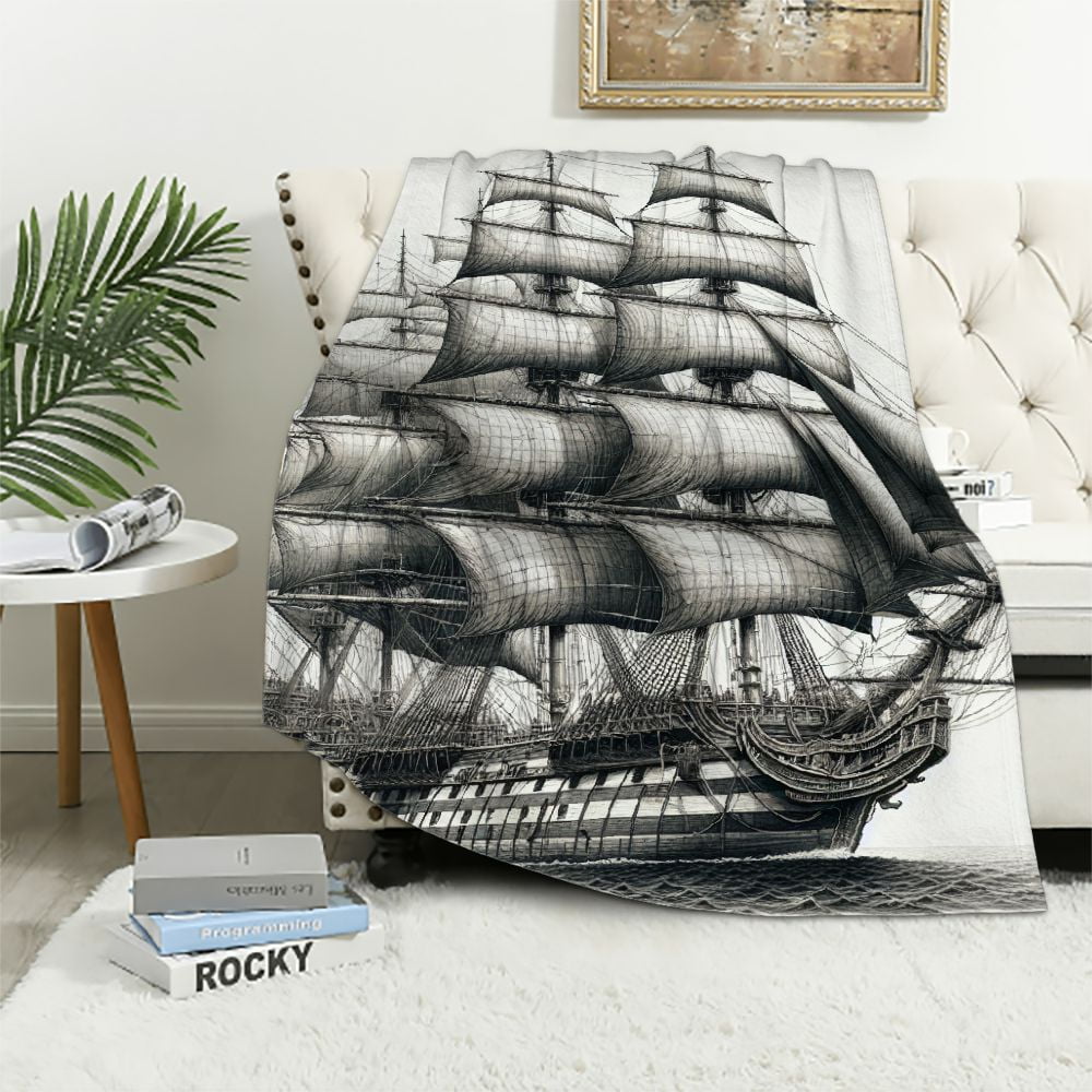 COMIO Pirate Ship Soft Flannel Throw Blanket, Sailing Boat Detailed ...