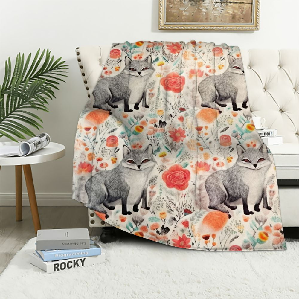 COMIO Pixie Fox Throw Fuzzy Reversible Sherpa Blanket,Gray & Pink - Walmart.com
