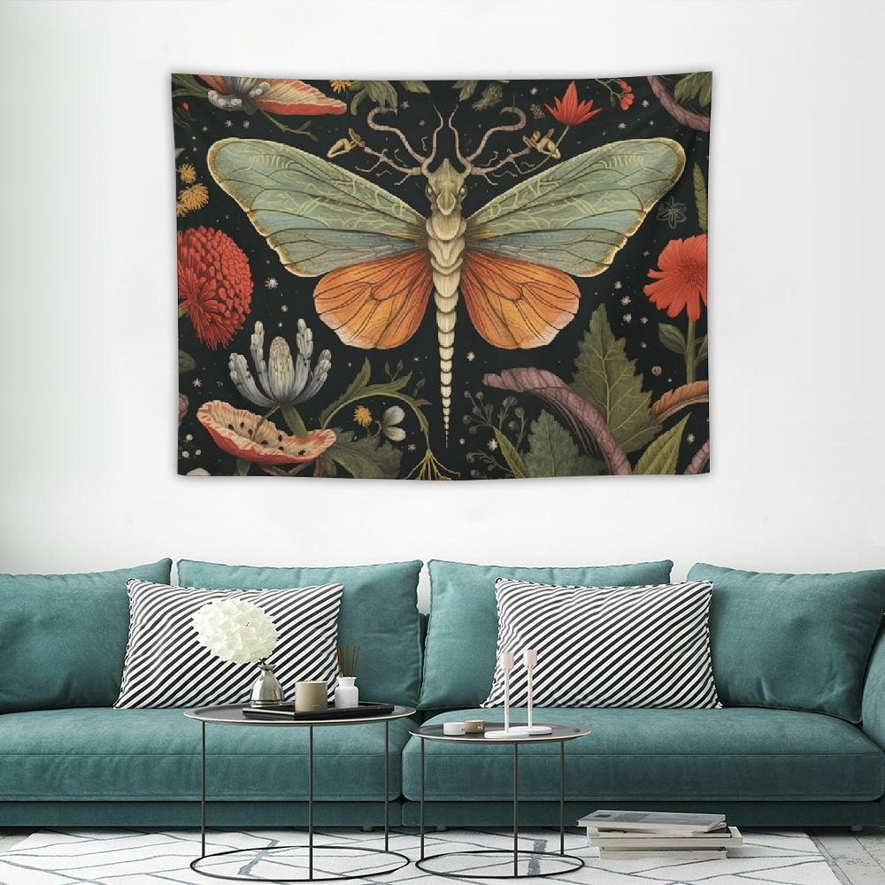 COMIO Plant Tapestry, Moth Tapestry Aesthetic Room Decor, Nature Moon ...