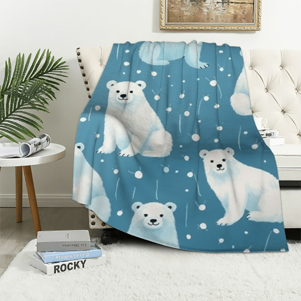 QZHH Polar Bear Sherpa Blanket White Bear Blanket Animal Pattern Bear ...