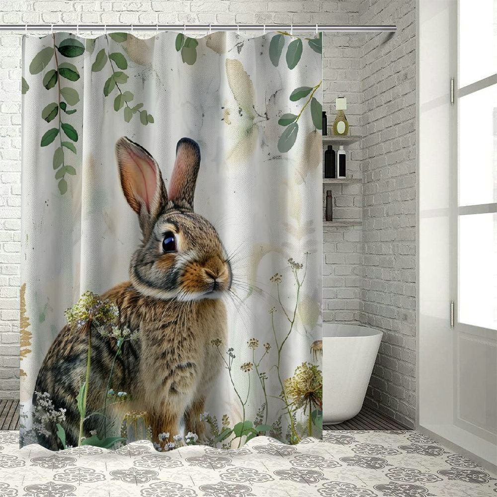 COMIO Polyester Easter Cute Bunny Shower Curtain Sets Nature Spring ...