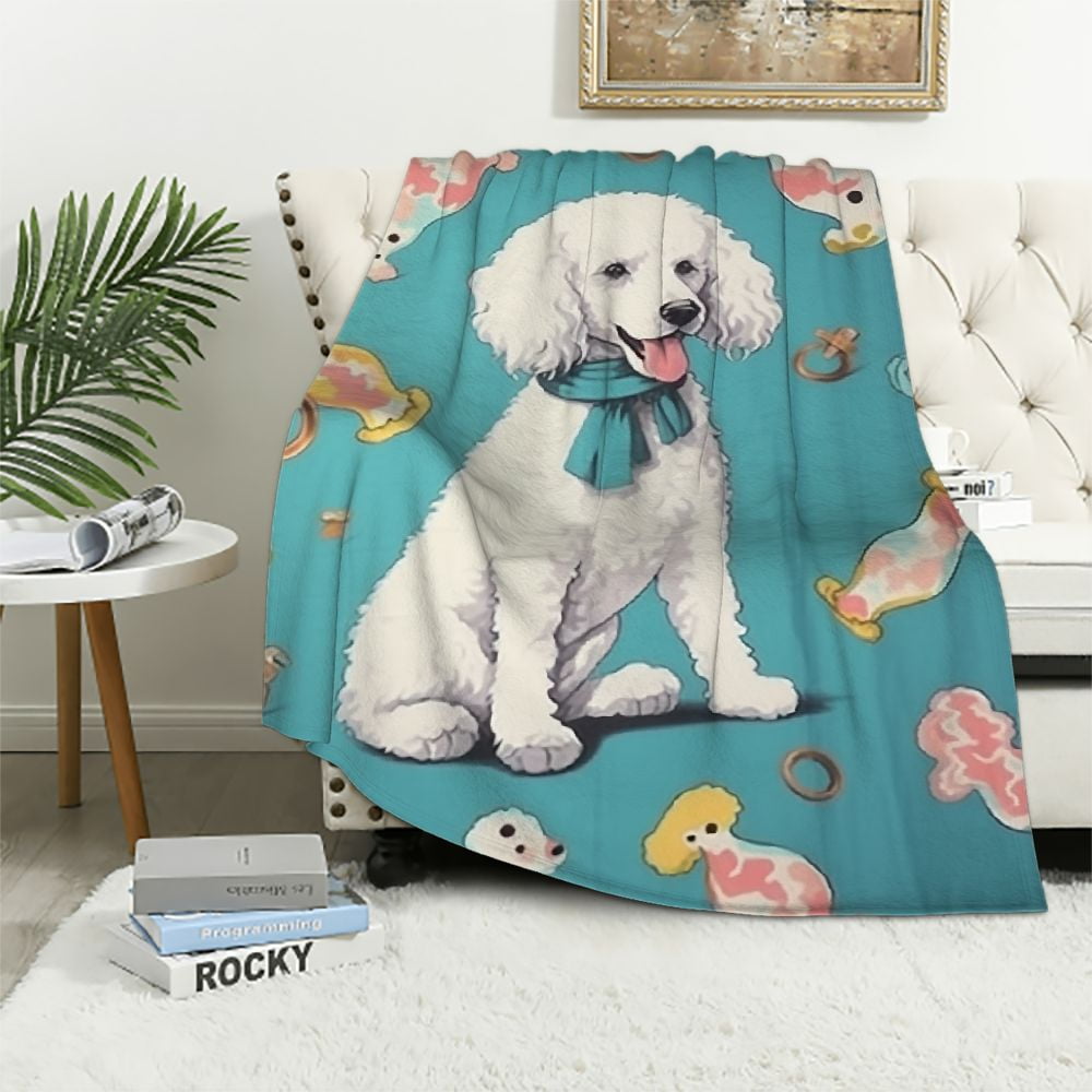COMIO Poodle Blanket Gift - Cute Blankets for Girls & Boys - Blue Soft ...