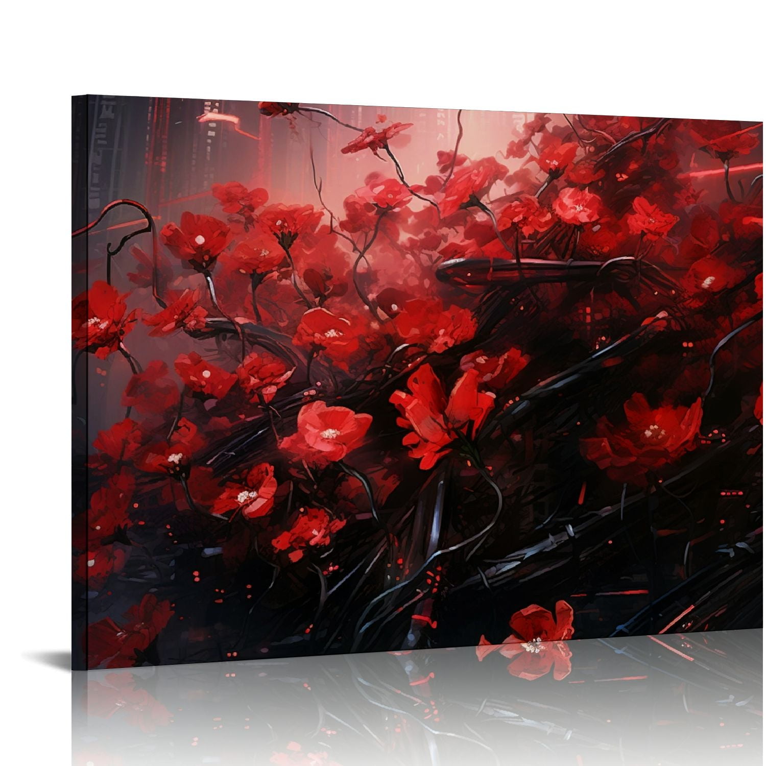 COMIO Poppy Wall Art, Big Red Poppies Canvas Wall Decor, Red Black Gray ...