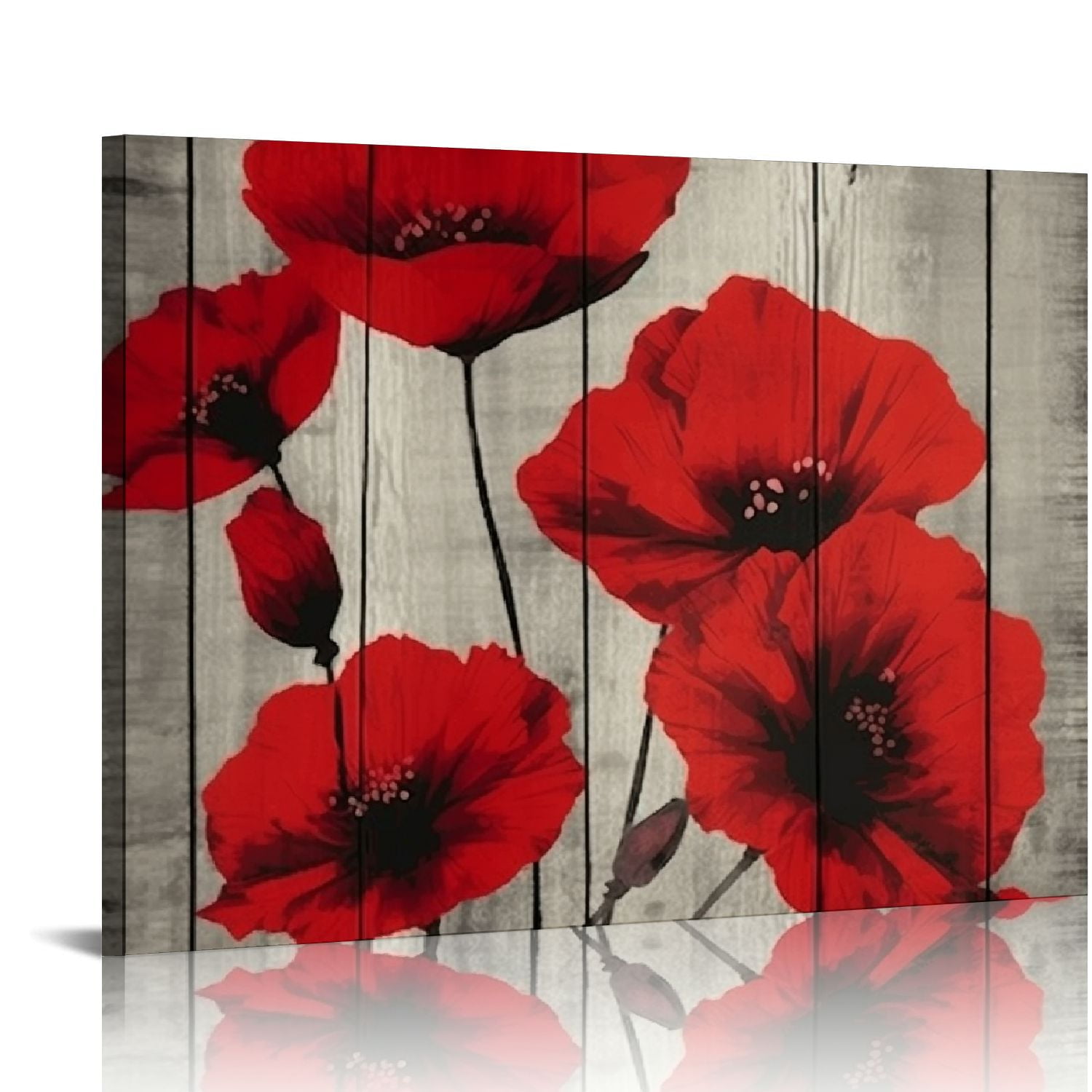 COMIO Poppy Wall Art, Big Red Poppies Canvas Wall Decor, Red Black Gray ...