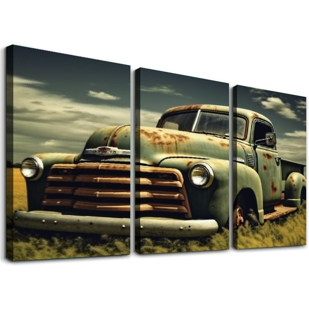 COMIO Posters Vintage Car Posters Old Truck Pictures Abandoned Car Wall ...