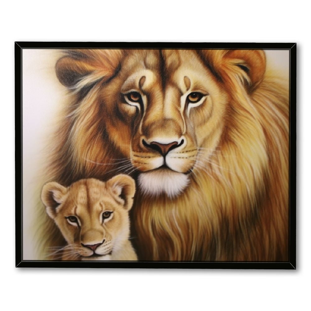 COMIO Print On Canvas Lion Family with Black Frame Decorative Painting ...