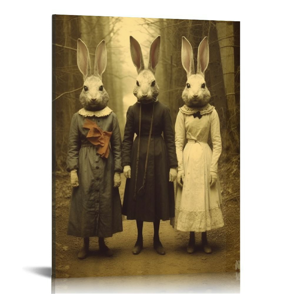 COMIO Printed Canvas Wall Art Rabbit Forest Vintage Photography Art ...
