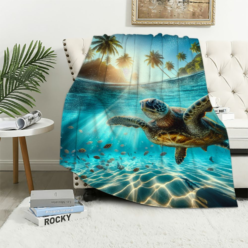 COMIO Printing Sea Turtle Blanket Velvet Plush Throw Blanket Bed ...