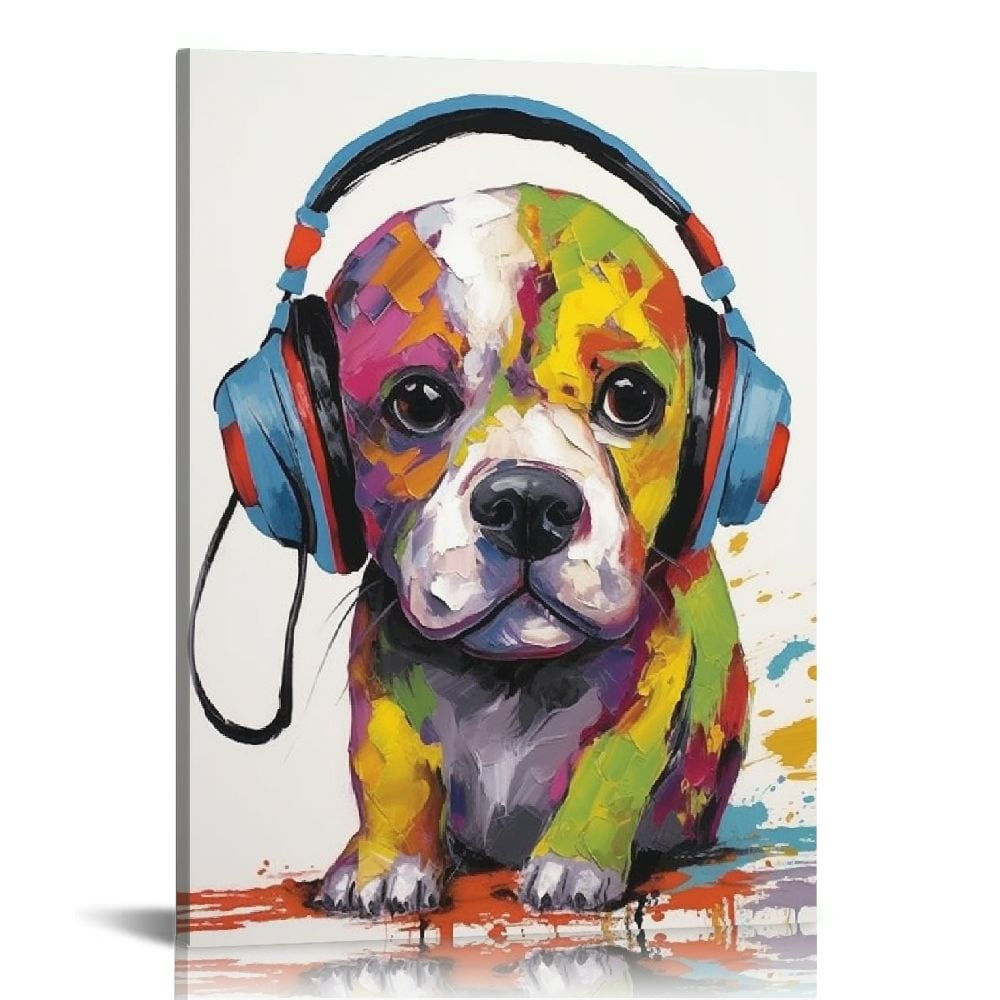 COMIO Pug Dog Canvas Wall Art: Dog Wall Art Funny Dog Pug Listening ...