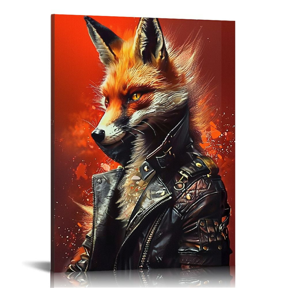 COMIO Punk Fox Canvas Wall Art Anime Fox Playing Rock Dark Style Fox ...