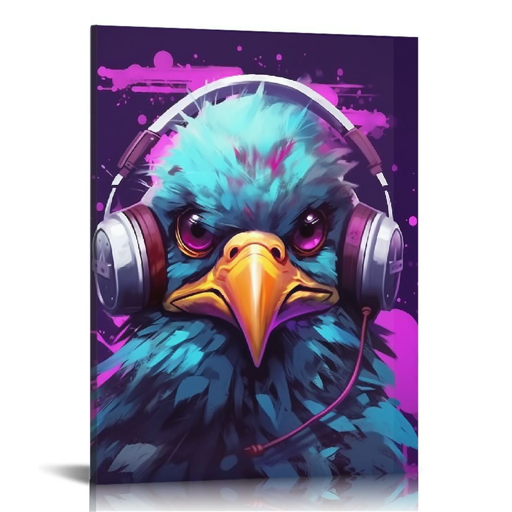 COMIO Punk Penguin Canvas Wall Art Funny Artwork Anime Painting Penguin ...