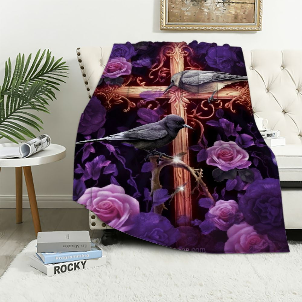 COMIO Purple Cross Blanket Christian Religious Cross Decor Throw ...