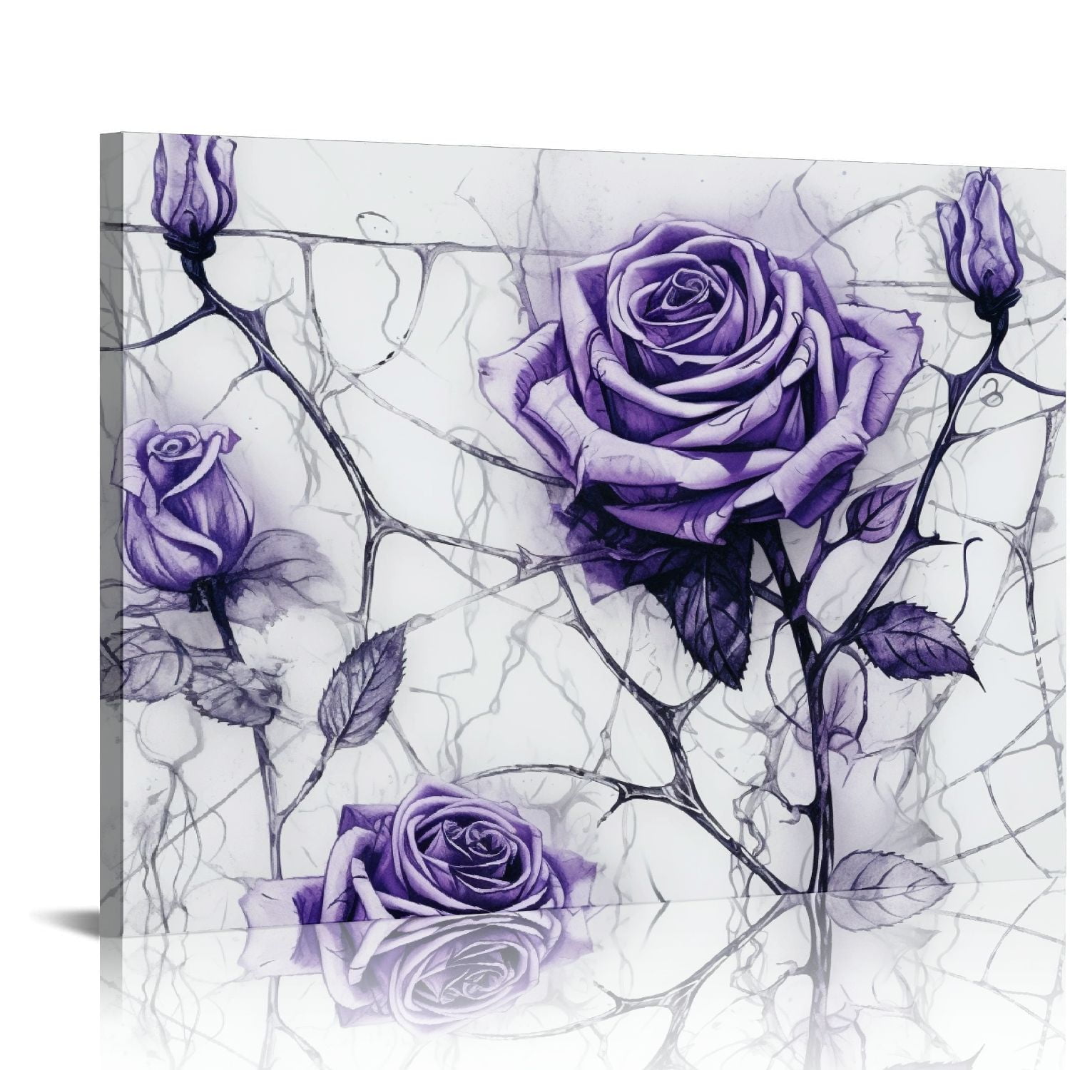 COMIO Purple Flower Canvas Wall Art for Bathroom Purple Rose Poster ...