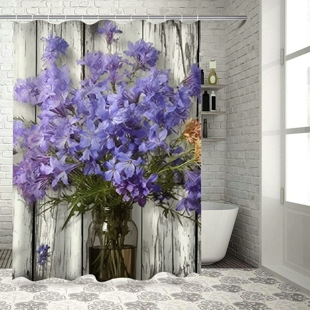 COMIO Purple Flowers Chrysanthemum Lavender Shower Curtain for Bathroom ...