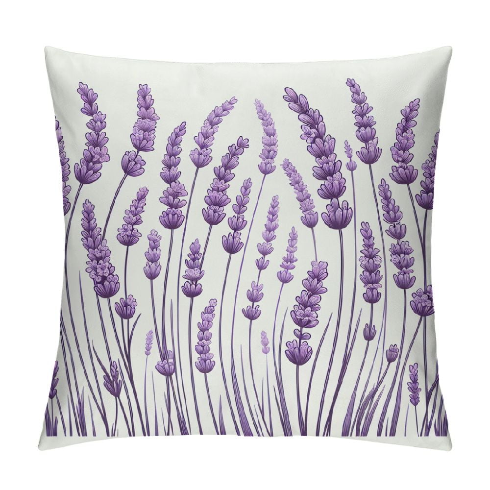 COMIO Purple Lavender Flowers Pillowcases Floral Vector Illustration ...
