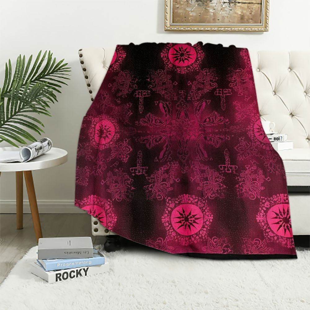 COMIO Purple Mandala Throw Blanket, Psychedelic Digital with Baroque ...