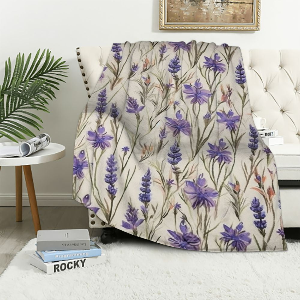 COMIO Purple Throw Blanket, Lavender Paint Pattern French Fragrance ...