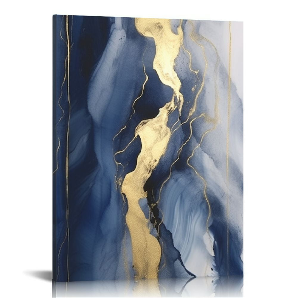 COMIO Quebo Blue Marble Art Painting Abstract Canvas Wall Art Gold Wall ...