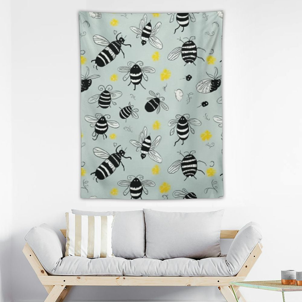 COMIO Queen Bee Tapestry, Repeating Hand Drawn Flying Bees and Flowers ...