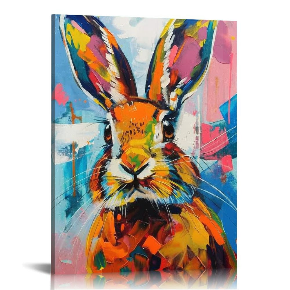 COMIO Rabbit Art Print, Animal Painting Wall Art Abstract Artwork ...