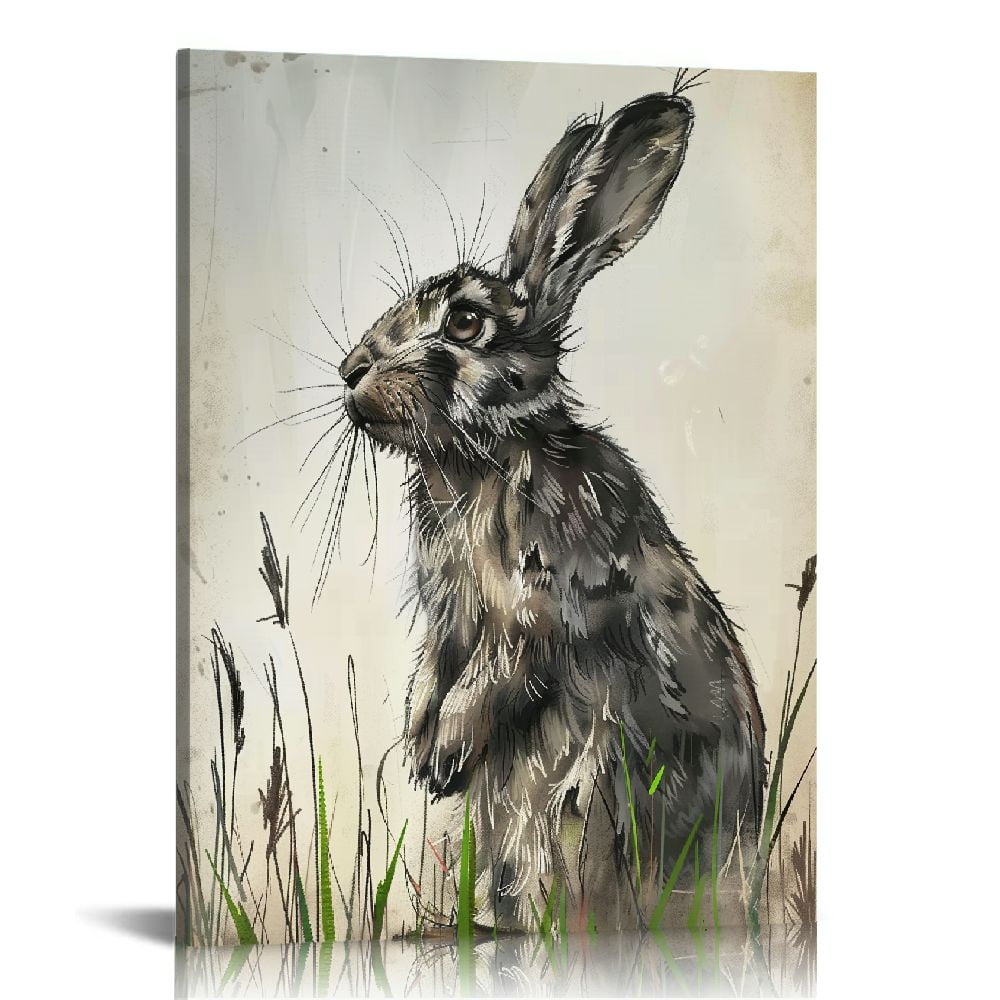 COMIO Rabbit Canvas Wall Art Cute Bunny Poster Wild Animal Painting ...