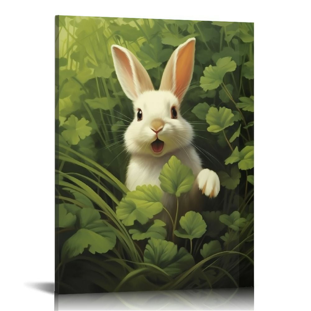 COMIO Rabbit Cartoon Oil Painting, Cute Rabbit Poster, Kids Room Canvas ...