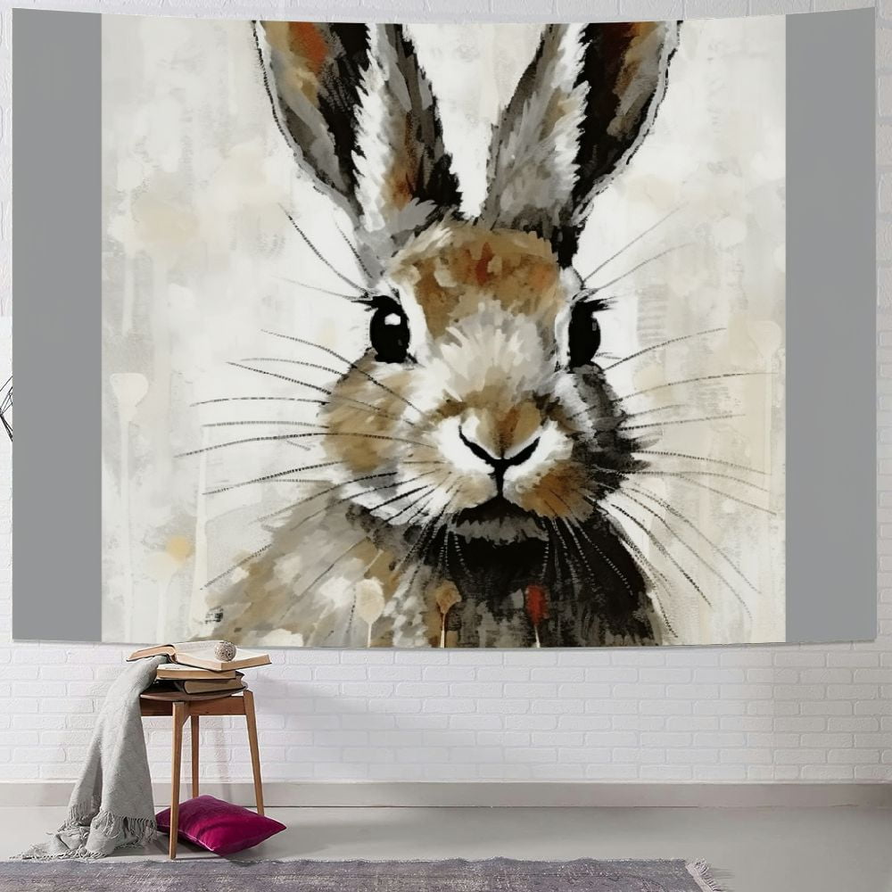 COMIO Rabbit Newspaper Collage Grey Gold Home Decor Tapestry Painting ...