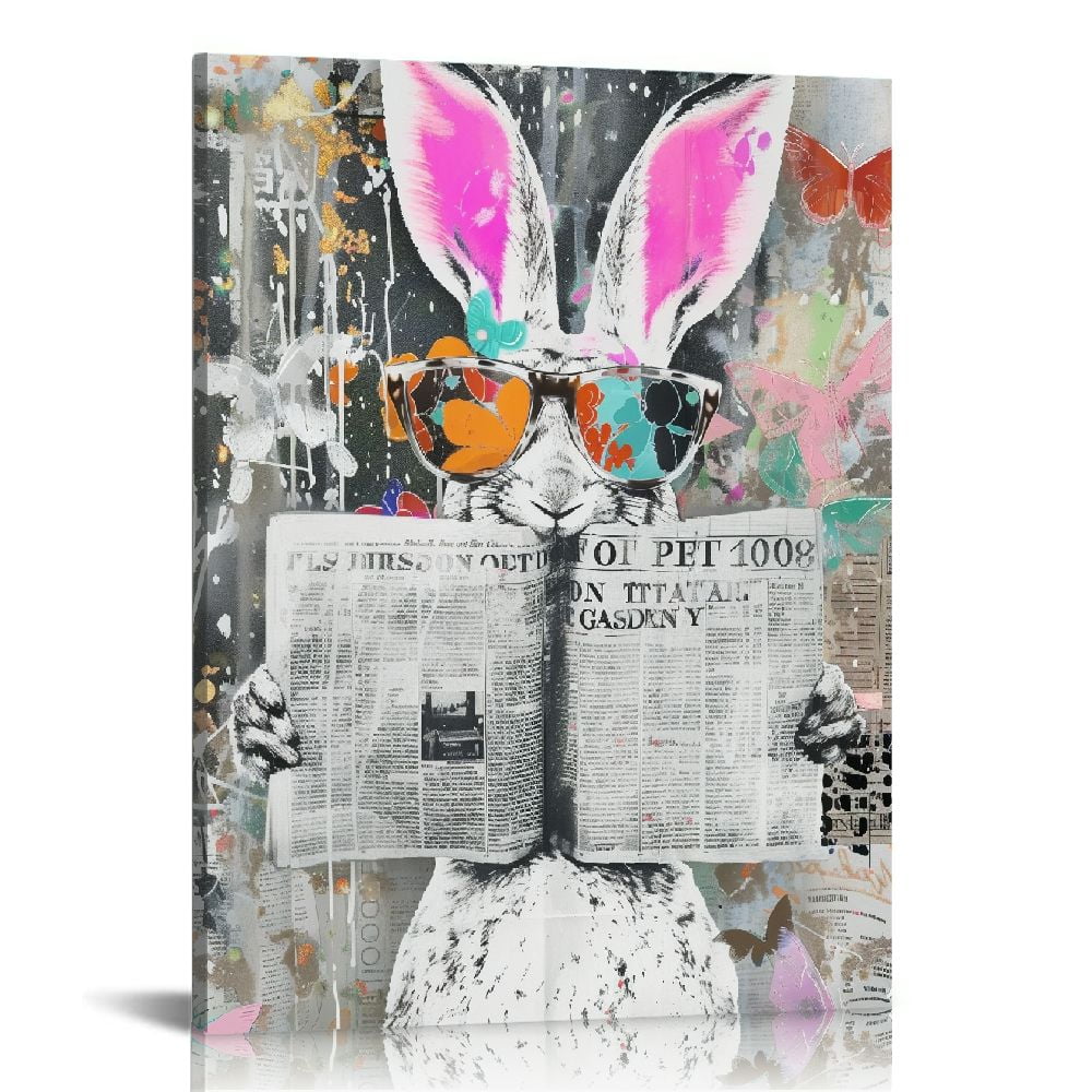 COMIO Rabbit Wall Art for Bathroom, Animal Canvas Print Painting for ...