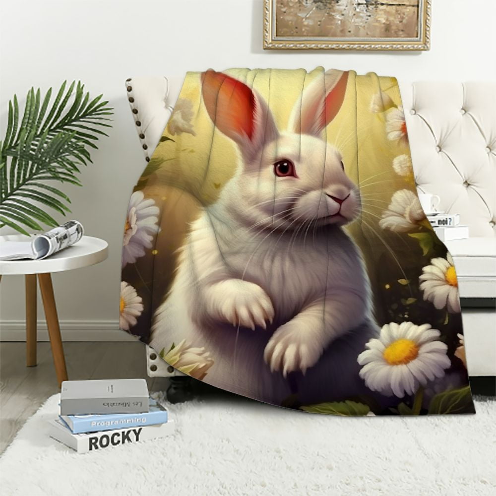 COMIO Rabbit and Flower Excellent Hand Feel Flannel Blanket (Universal ...