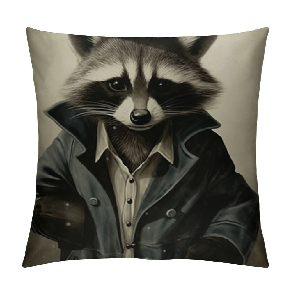 QZHH Raccoon Throw Pillow Covers Print Cute Detective Raccoon with ...