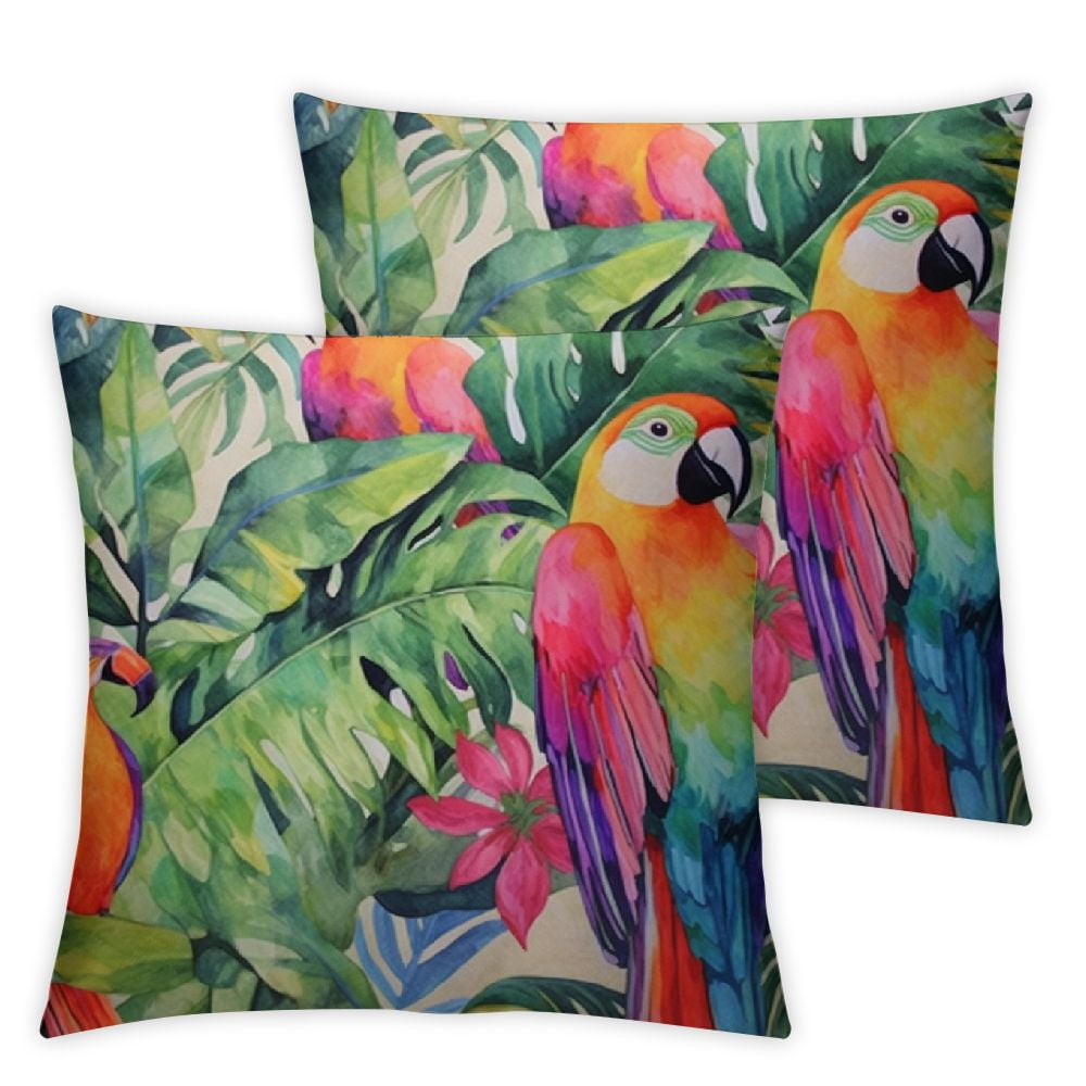 COMIO Rain Forest Palm Leaves Parrot Green Square Decorative Throw ...