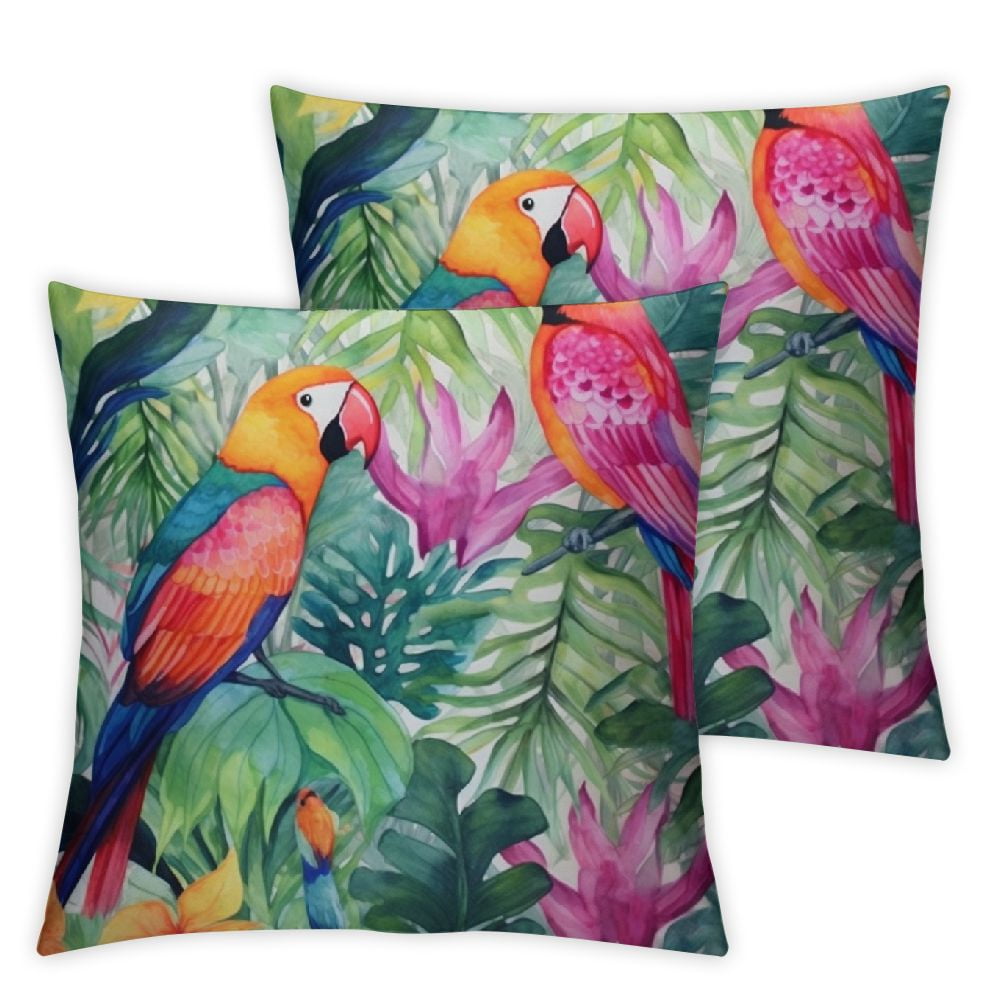 Comio Rain Forest Palm Leaves Parrot Green Square Decorative Throw
