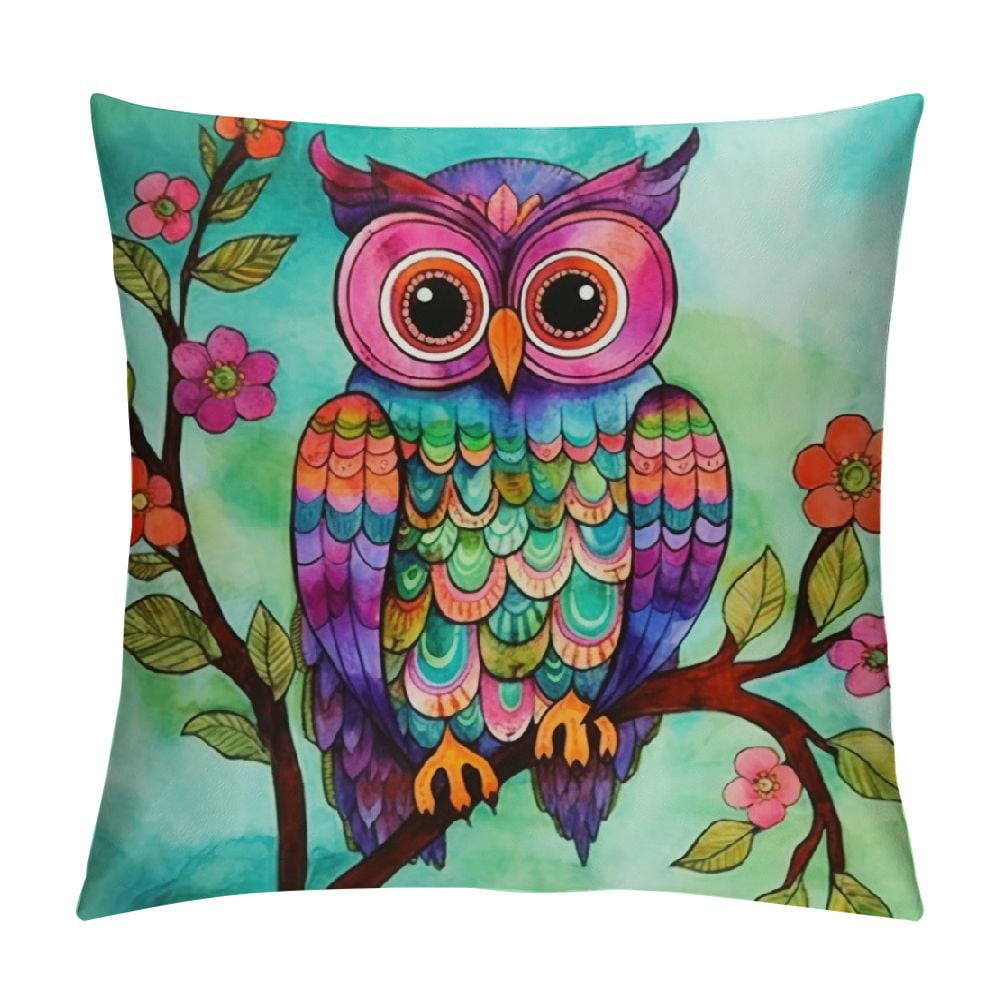 COMIO Rainbow Owl Bird Pillow Covers Owls Outdoor Square Indoor Decorative Throw Pillows ...