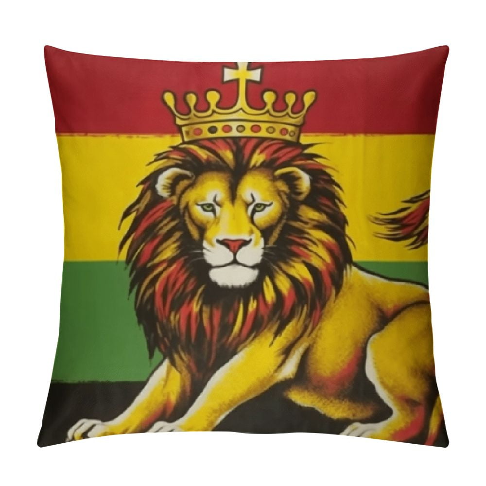 COMIO Rasta Decorative Throw Pillow Case, Judah Lion Jungle Reggae ...