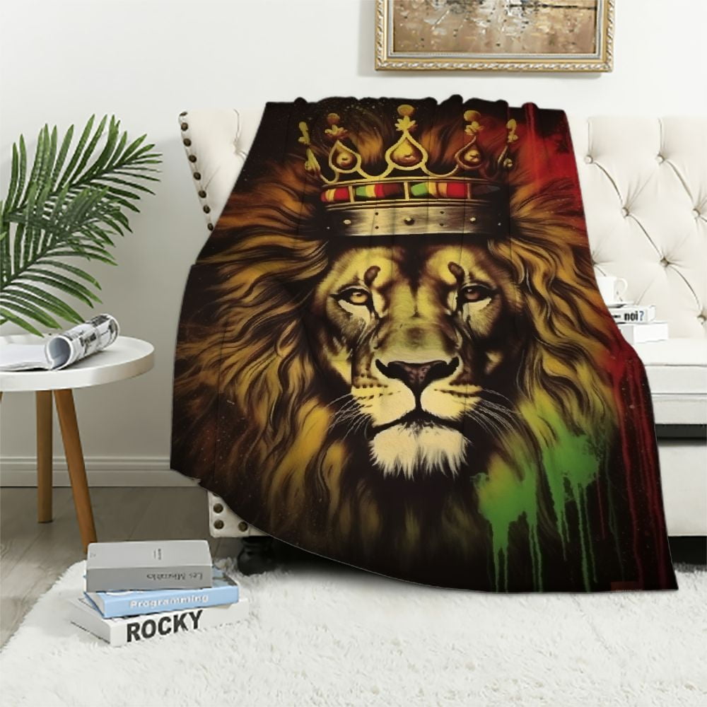 COMIO Rasta Reggae Cannabis Leaf Lion Blankets, Throw Blankets, Home ...